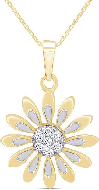 1/6ct Natural Diamond Daisy Pendant Chain Necklace 18" in 925 Sterling ...