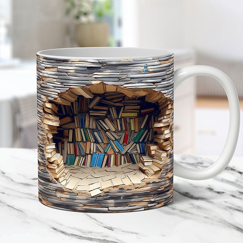 2024 3D Bookshelf Mug-Library Book Shelf Mugs Book Lover Ceramic Mug ...