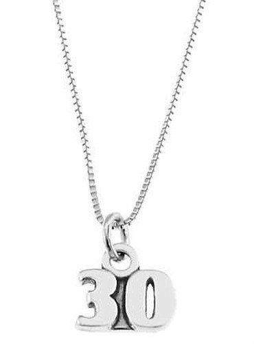 Sterling Silver Small Number 30 Thirty Charm with Box Chain Necklace | eBay