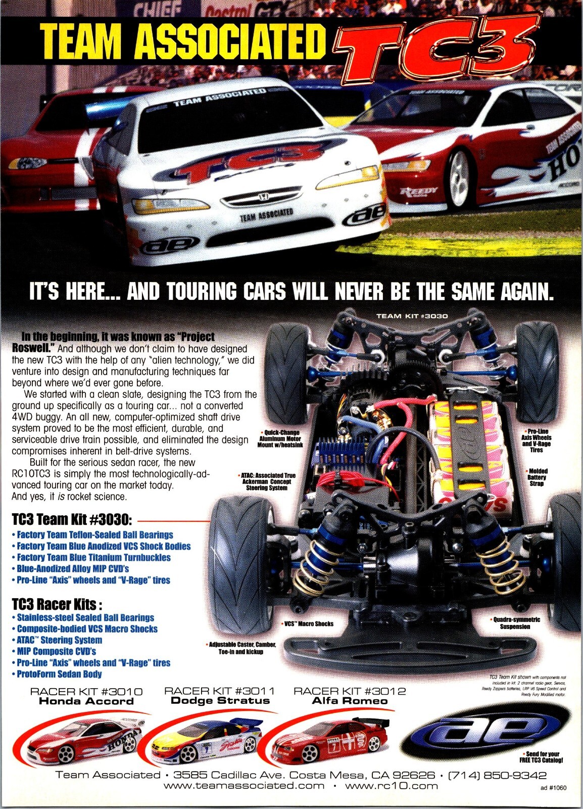 Team AE RC10T3 RC Touring Car Print Ad Wall Decor Team Kit 3030 | eBay