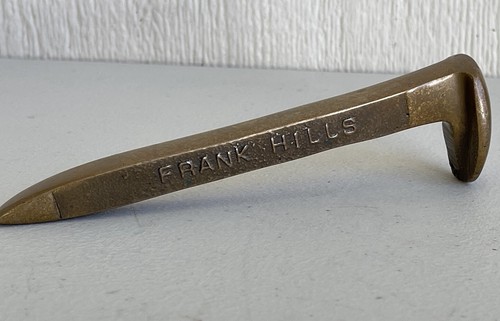Vintage FRANK HILLS Railroad Train RR Spike Bronze Paperweight Antique ...