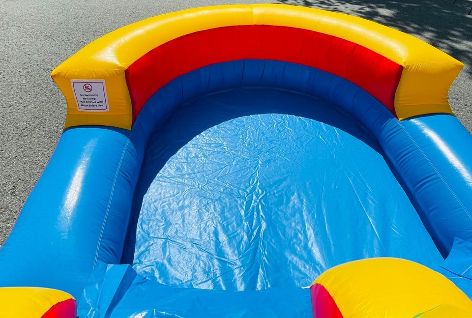 Rainbow Sun Castle 12 Foot Inflatable Water Slide + Commercial 1HP ...