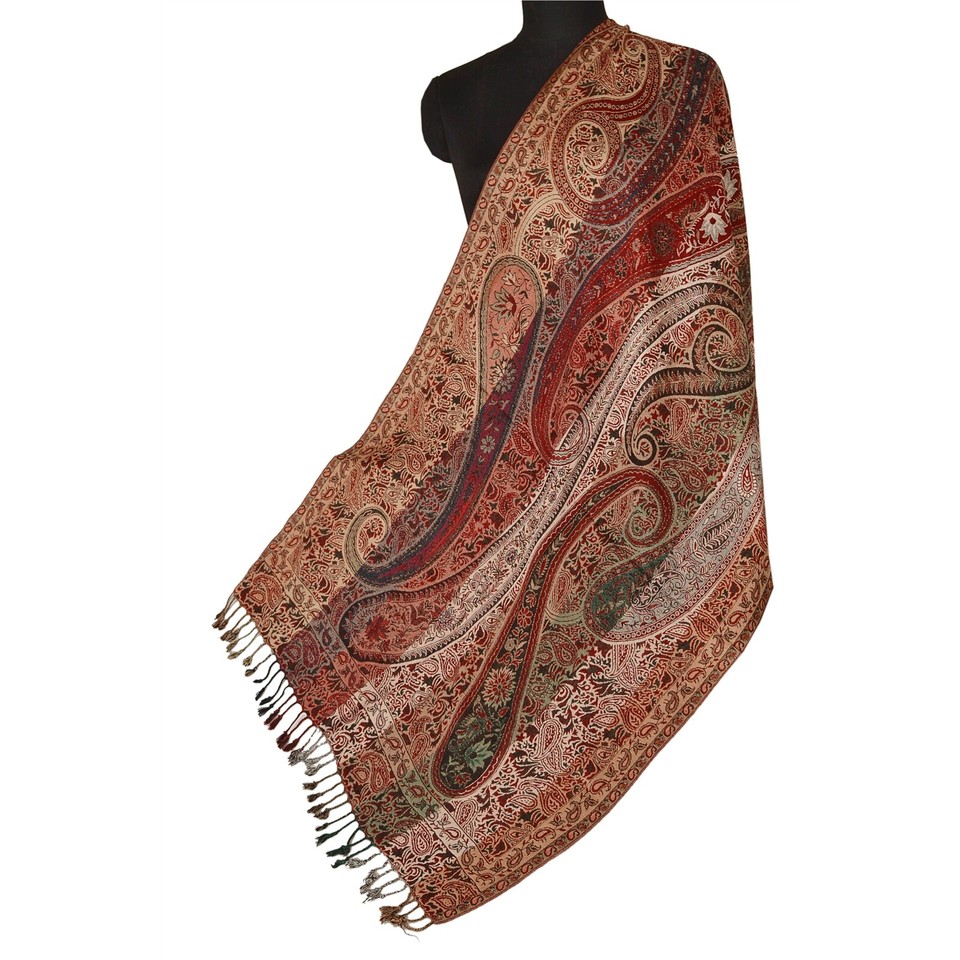 Sanskriti New Multi Viscose Jamavar Shawl Woven Work Long Stole Soft ...