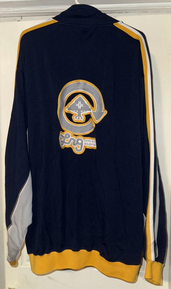 LRG Jacket Mens Large Navy Blue Yellow Zip Up Track Top Roots Equipment ...