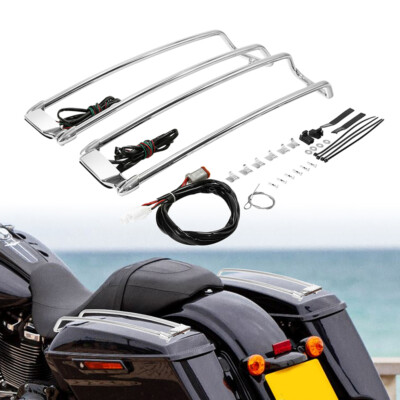 Saddlebag Lid Top Rail & LED Light Fit For Harley Touring Electra Glide ...