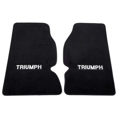 Triumph TR4 TR4A TR5 TR6 Footwell Mats Pair Black Plush Embroidered ...