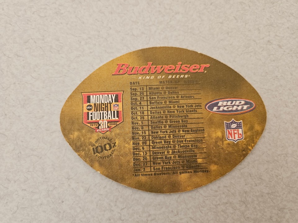 RS20 NFL Sunday/Monday Night Football 1999 Coaster Schedule - Bud/Bud ...