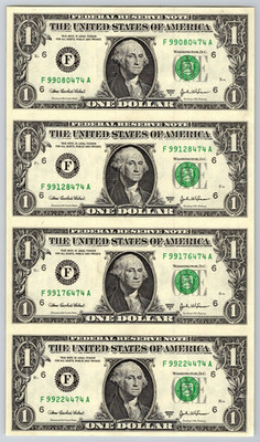 Uncut Sheet $1 Bill (4) Series 2003 A One Dollar Bank notes | eBay