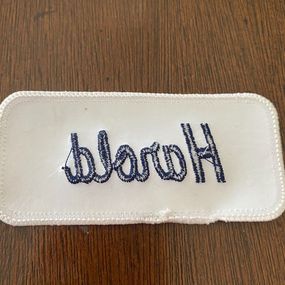 Harold Name Patch Embroidered White Navy Blue Stitch Iron-On ...