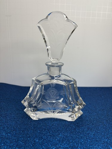 Vintage Perfume Bottle Lead Crystal Clear Rose Flower Etched | eBay