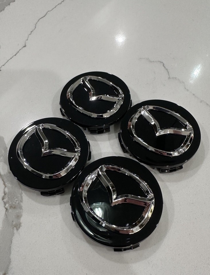 (4 X) MAZDA 56mm Black Wheel Center Caps Mazda 3/5/6, RX 8, Miata, CX-3 ...