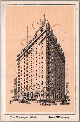 Vintage 1940s SEATTLE, Wash. Postcard THE WASHINGTON HOTEL Artist's ...