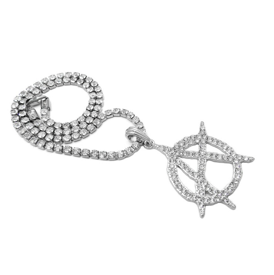 New Iced Anarchy Pendant 16",18",20" Rhinestone Chain Hip Hop Necklace ...