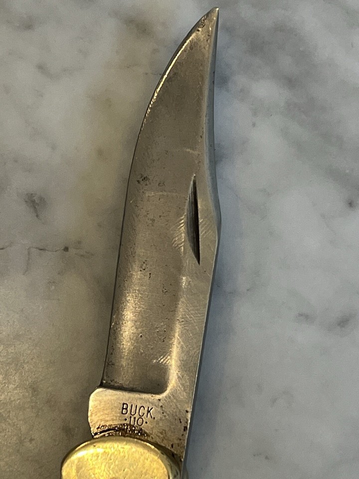 VINTAGE BUCK USA 110 FOLDING HUNTER LOCK BACK KNIFE W/LEATHER SHEATH | eBay