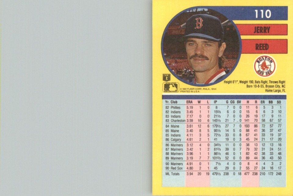 1991 Fleer MLB Jerry Reed #110A | eBay