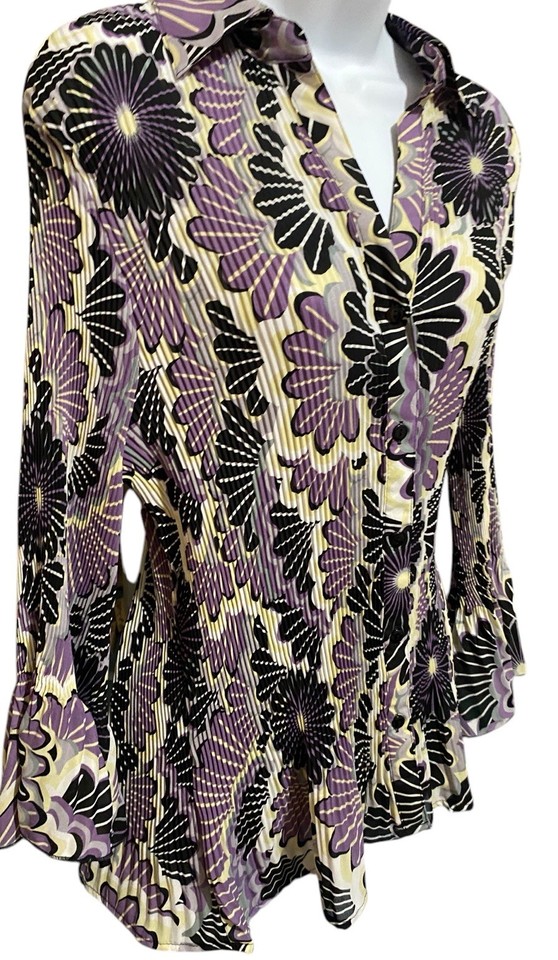 Notations Womens Floral Print Button-Up Blouse With Bell Sleeves 1X ...