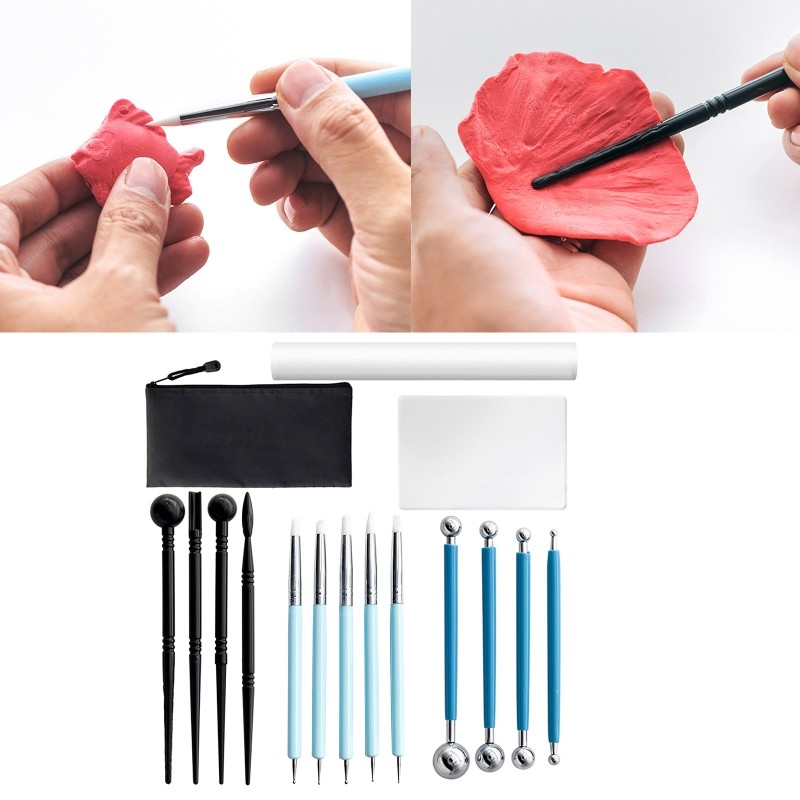 15 Pieces Fundamental Clay Tools Kit with Creasing Sticks Roller ...
