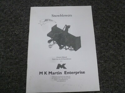 MK Martin 68 Meteor Snowblower Parts Catalog & Owner Operator Manual xz ...