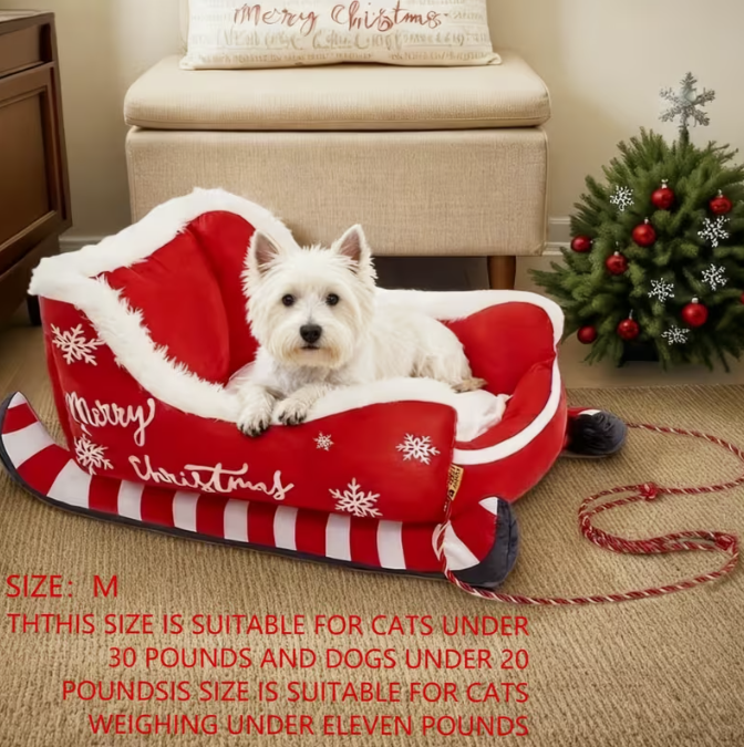 Dream Dog Christmas Sleigh Dog Bed, Christmas Dog Festive Plush Dog Bed ...