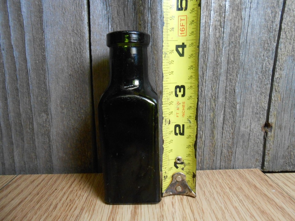 antique olive green square food medicine bottle blown glass unembossed ...