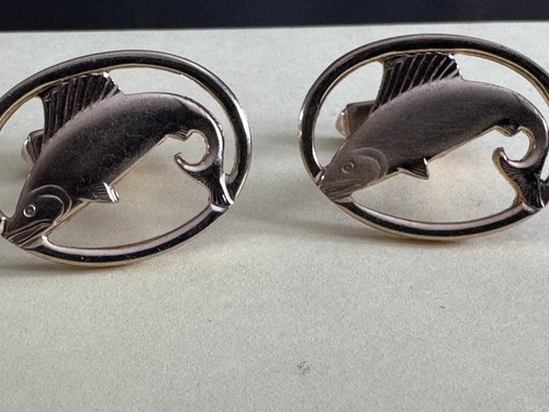 Vintage Figural Gold Tone Leaping Fish Fishing Sport Cufflinks | eBay