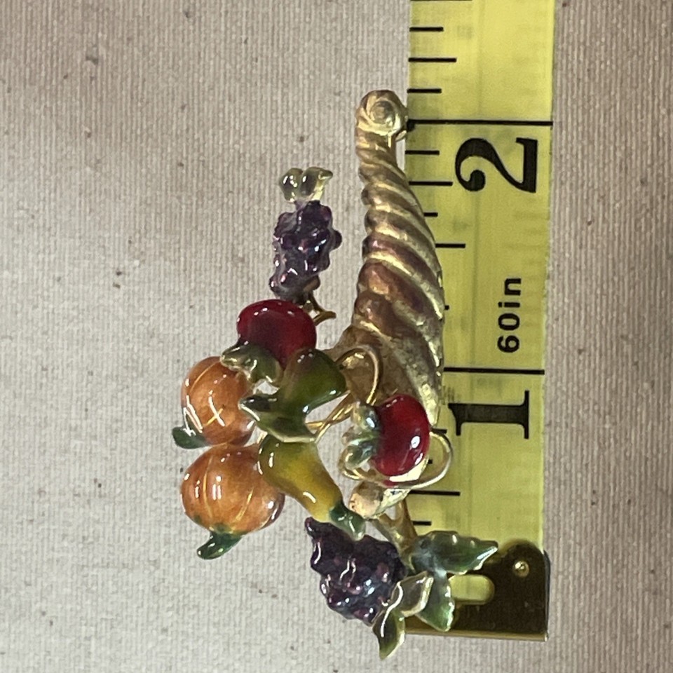 Vintage Cornucopia Gold Tone And Enamel Brooch | eBay