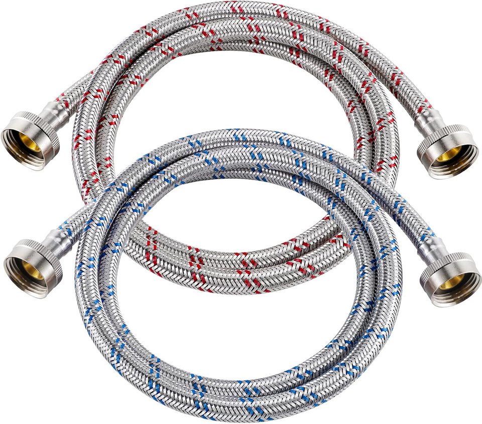 4 Ft Washing Machine Hoses, Premium Stainless Steel Washer Hoses Burst ...