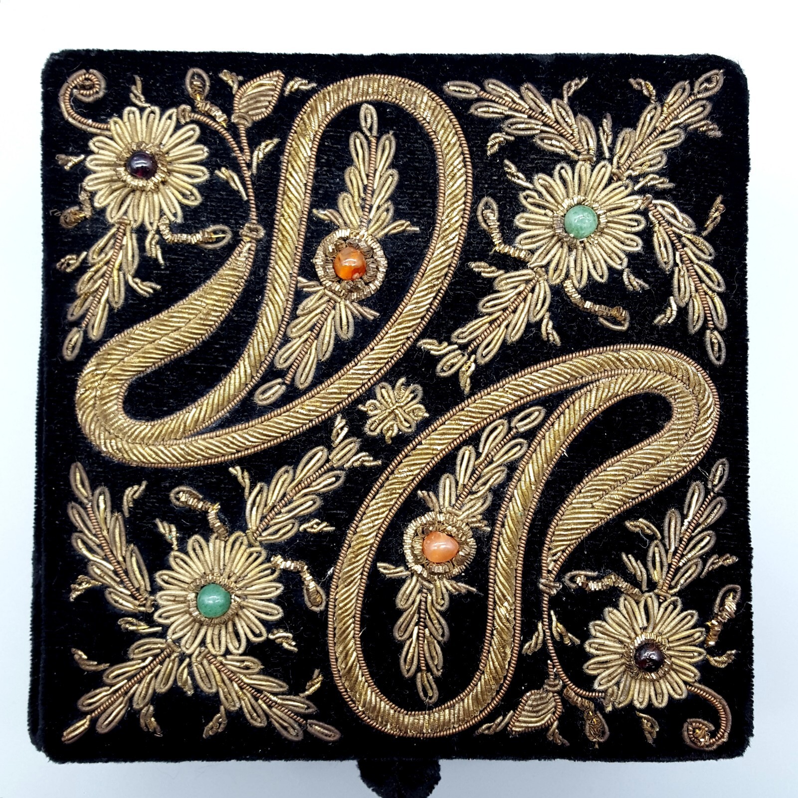 Sudha Box, Gold Embroidered Velvet with Semi Precious Stones, Silk ...