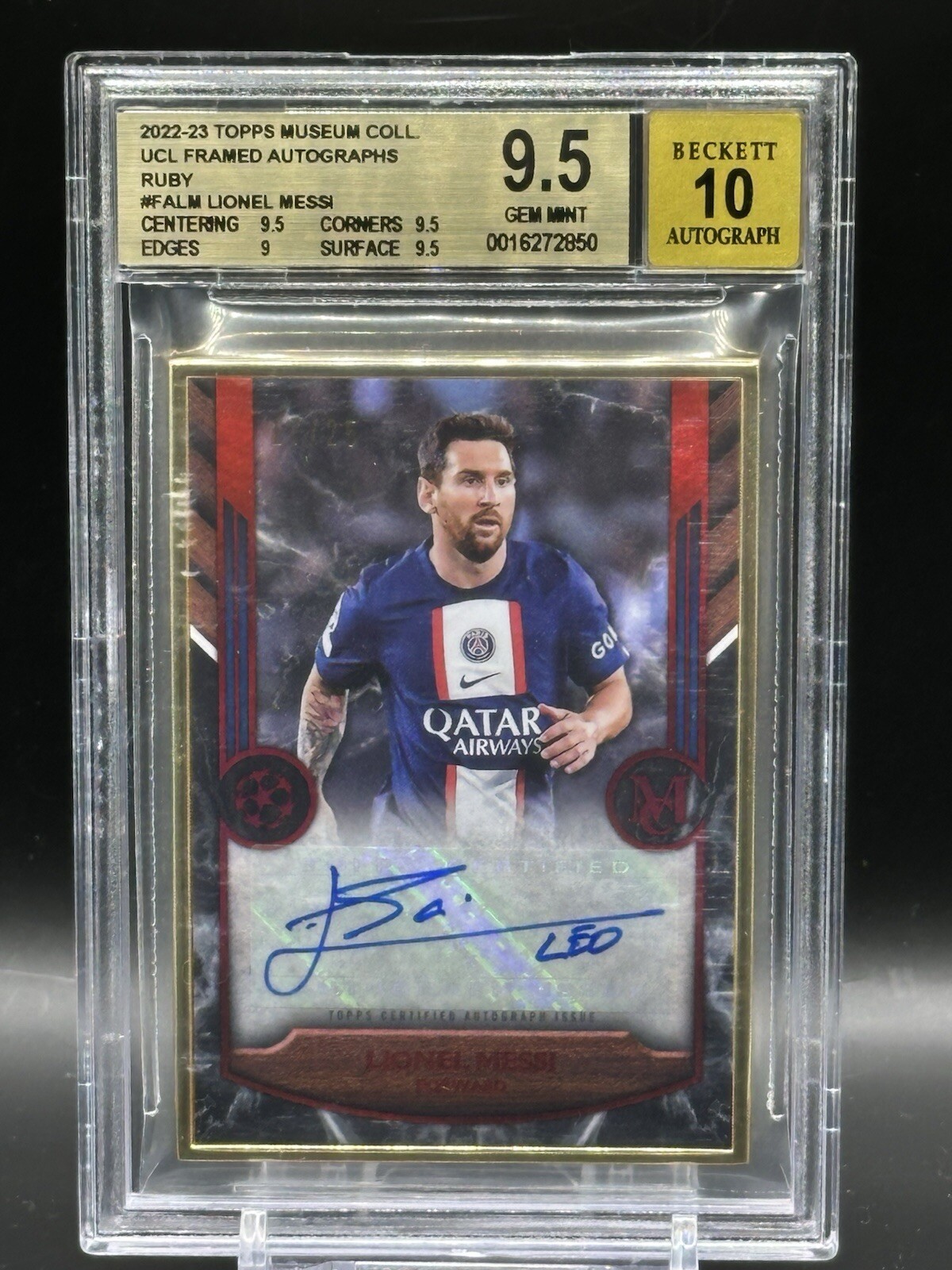 2022 Lionel Messi Topps Museum Collection UCL Framed Autographs Ruby 17 ...
