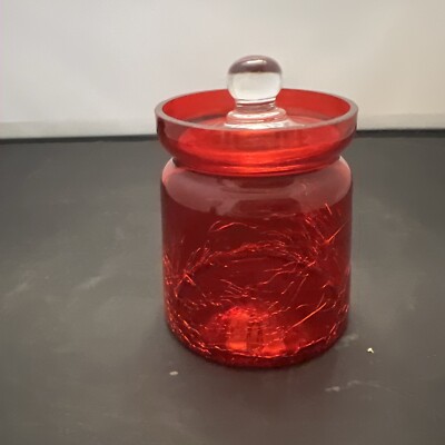 Ruby Red Crackle Glass Jam Jar MCM Clear Lid | eBay