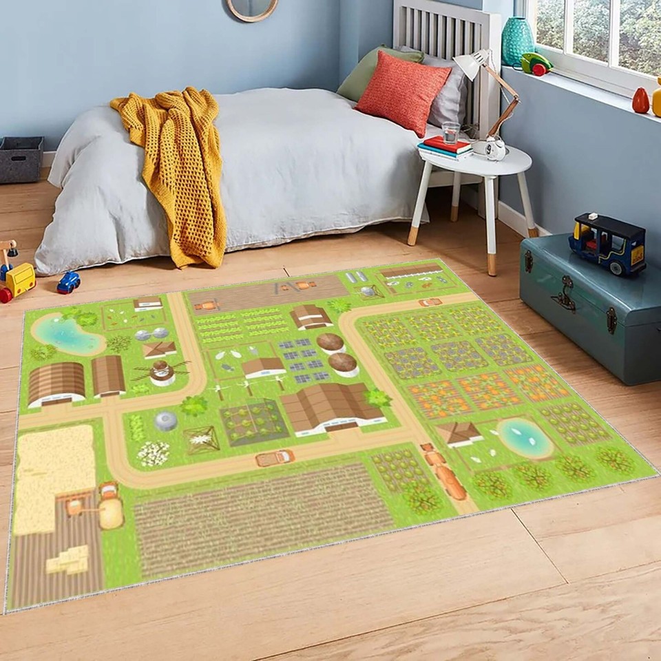 Personalized kids play mat with Green farm roads and Fields vegetable ...