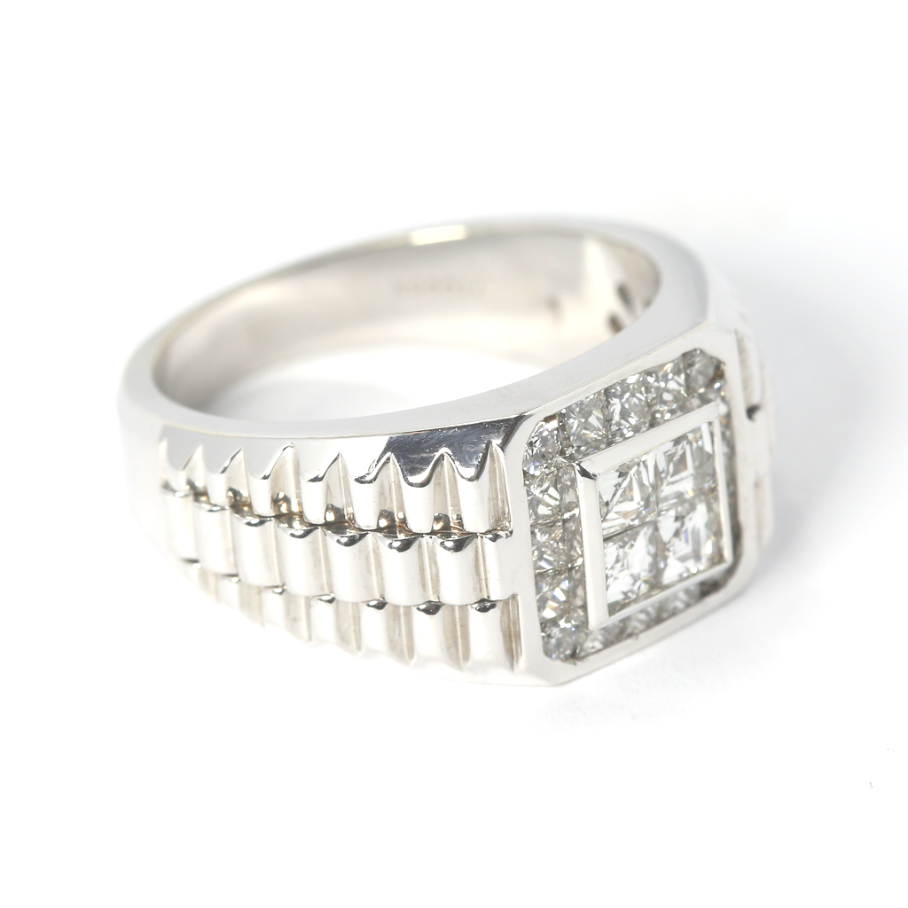 Men's Diamond Ring 18K WG Rolex Link Style, Brand New! | eBay