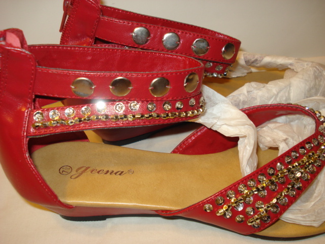 Geena Women Red Open Toe Shoes - Fashion Rhinestone detail | eBay