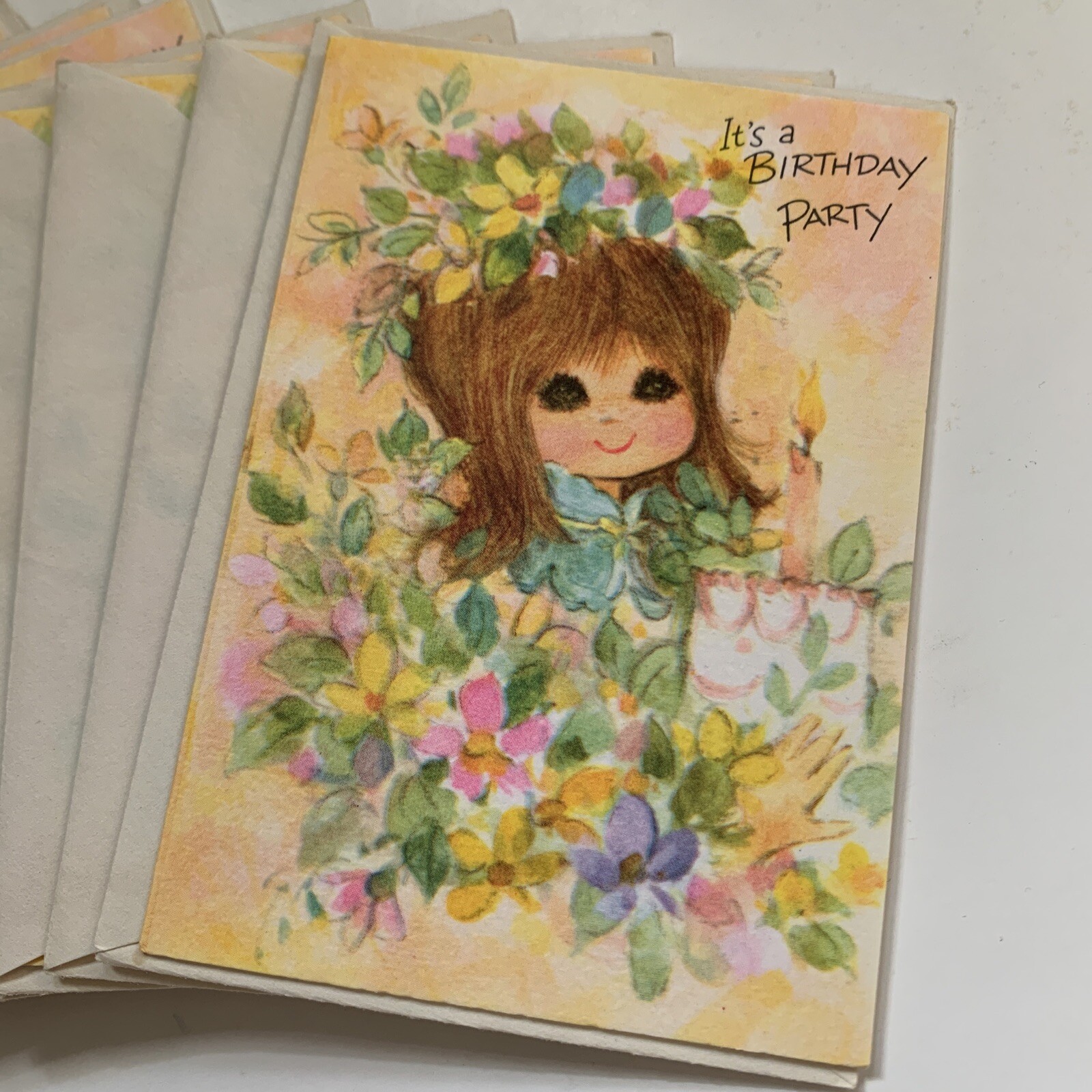 Vintage Birthday Card Invitations Sangamon Set 11 Girl Flower Crown ...