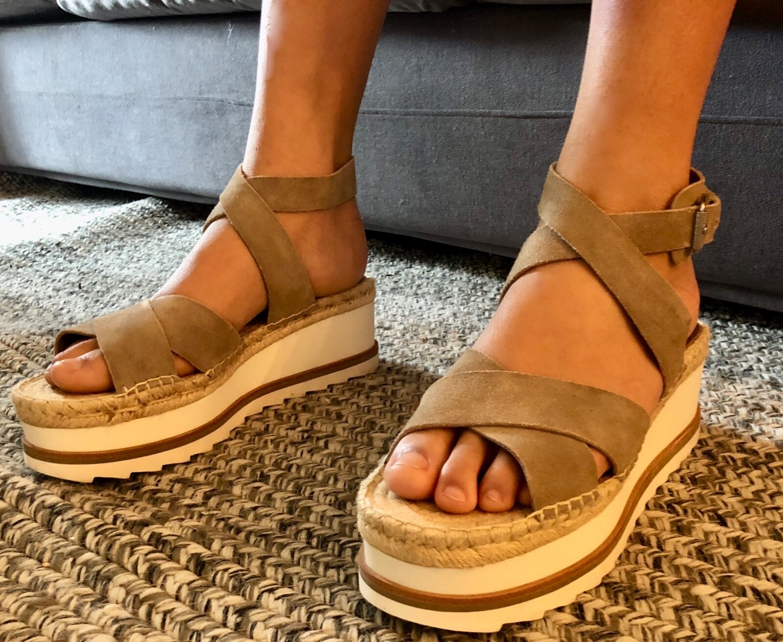 MFISHER TAUPE SUEDE ANKLE WRAP RAFFIA & WHITE RUBBER PLATFORM SANDAL | eBay