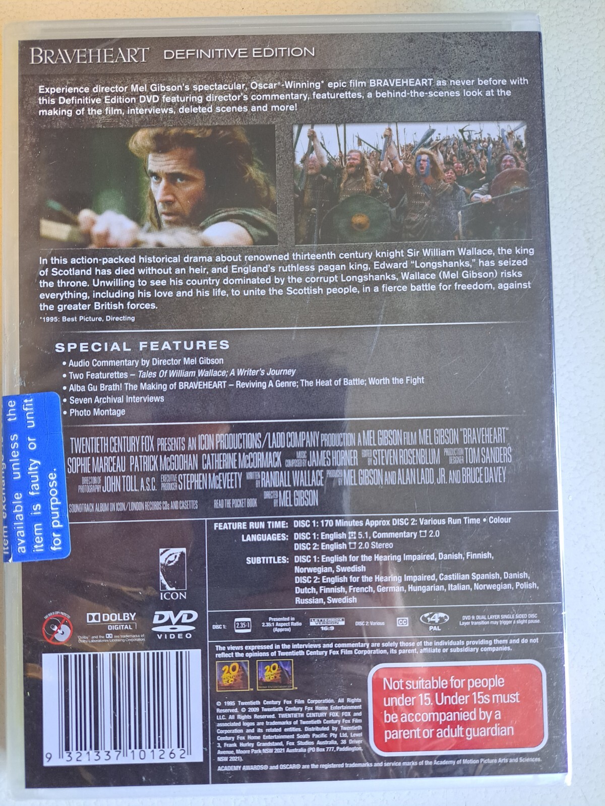 Braveheart DVD Definitive Edition- Mel Gibson - Region 4 New & Sealed ...