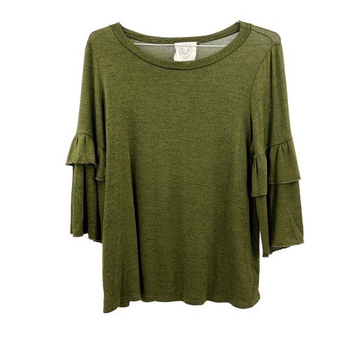 Fantastic Fawn Green Ruffle Sleeve Super Soft Blouse Top Made in USA ...
