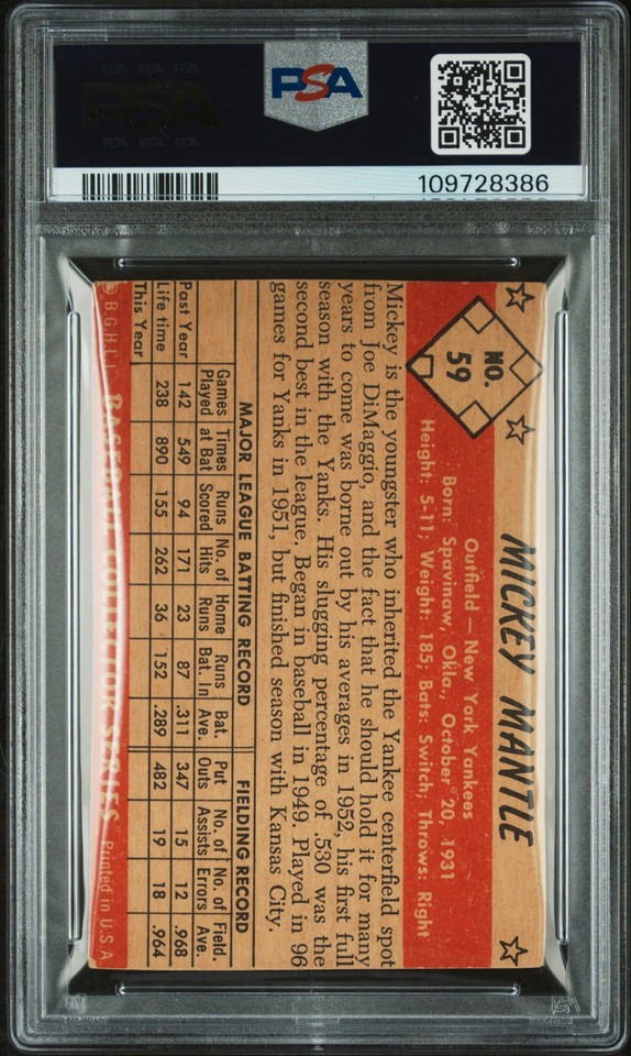 1953 BOWMAN COLOR #59 MICKEY MANTLE PSA AUTHENTIC ALTERED AUTO 6 | eBay