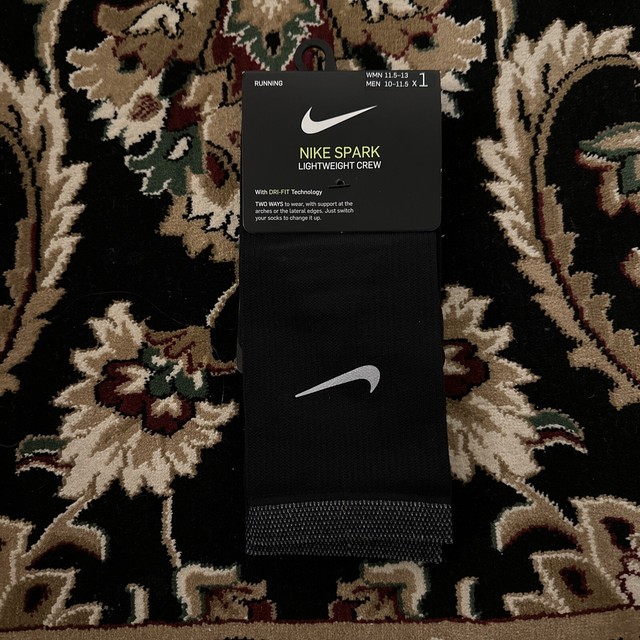 Nike SPARK Lightweight Crew Running Socks- Style DA3584-010 Black Sz 10 ...