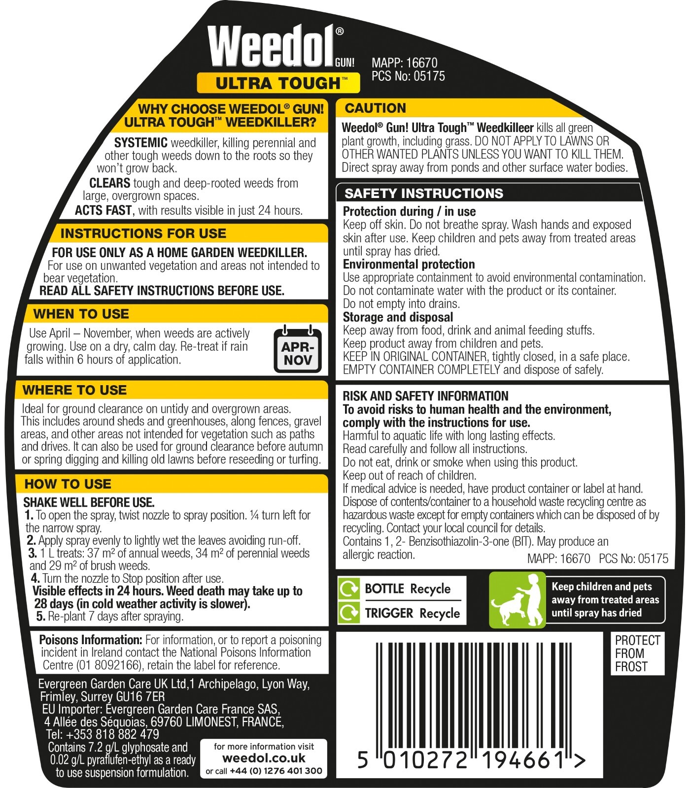 WEEDOL ULTRA TOUGH WEEDKILLER KILLS BRAMBLE NETTLES THISTLE DOCK POWER ...
