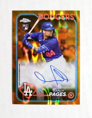 Andy Pages 2024 Topps Chrome RC AUTO Rookie ORANGE Lava REFRACTOR 14/35 ...