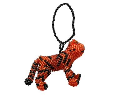 Seed Bead Tiger Ornament Beaded Animal Boho Decor Handmade Artisan ...