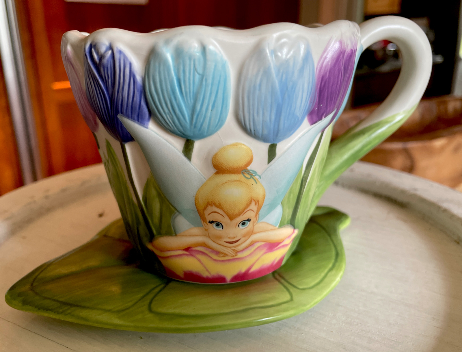 Disney Store Tinkerbell Tea Cup Mug and Leaf Saucer Fairies Tulips 2 ...