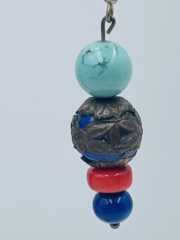 Chinese Vintage Sterling Silver Blue Turquoise Coral Bead Dangle ...