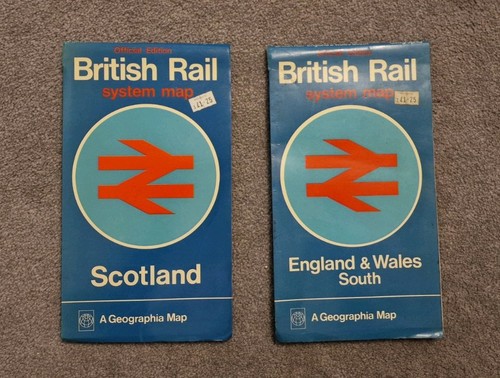 1977 BRITISH RAIL SYSTEM MAP - ENGLAND & WALES NORTH & SCOTLAND - FOLD ...