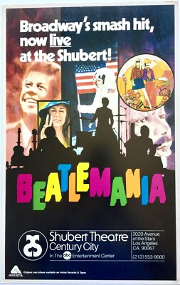 "BEATLEMANIA" ORIGINAL VINTAGE WINDOW CARD POSTER ~ THE SHUBERT THEATRE ...