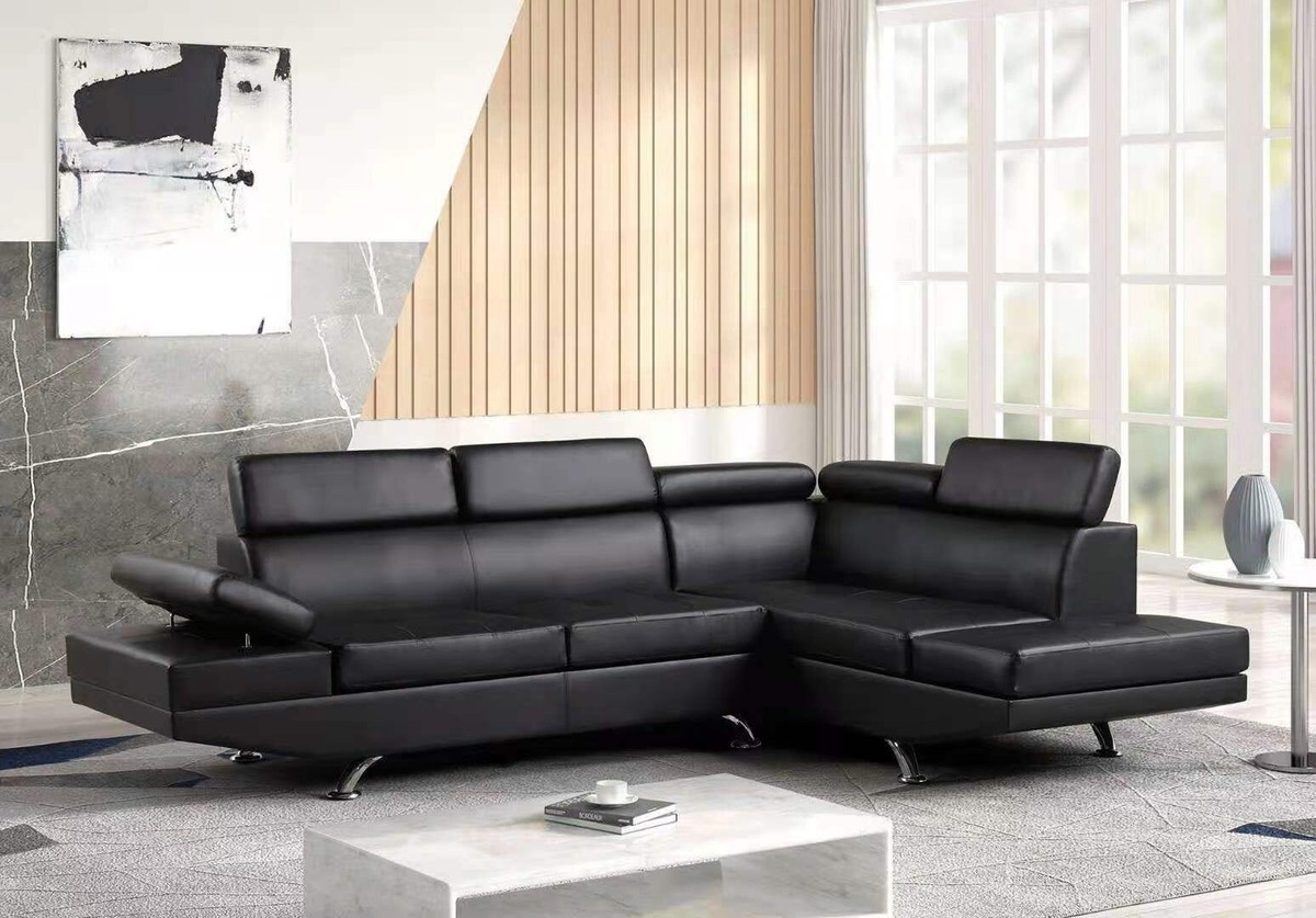 Ultra Modern Black Leather Sectional Sofa Black PU Leather L Shaped