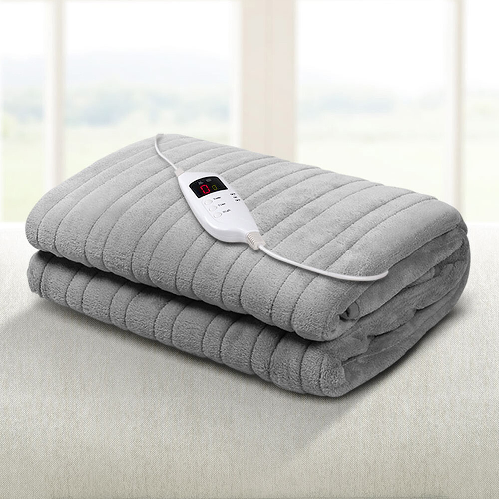 Heated Electric Throw Rug Fleece Sunggle Blanket Washable Silver ...
