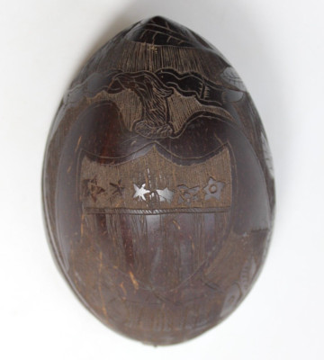 Rare Early 1800s Scrimshaw Bugbear Coconut Carving Patrotic USA Eagle ...