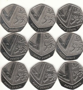 2008 - 2019 Royal Shield of Arms 50p coin Fifty pence coins ...